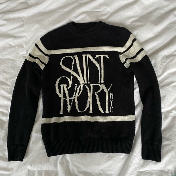 Saint Ivory | Sweaters | Saint Ivory Nyc Black Script Logo Intarsia ...